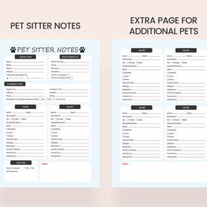 Pet Sitter Notes Printable Dog Sitter Notes Letter & A5 Size Pet Sitter ...