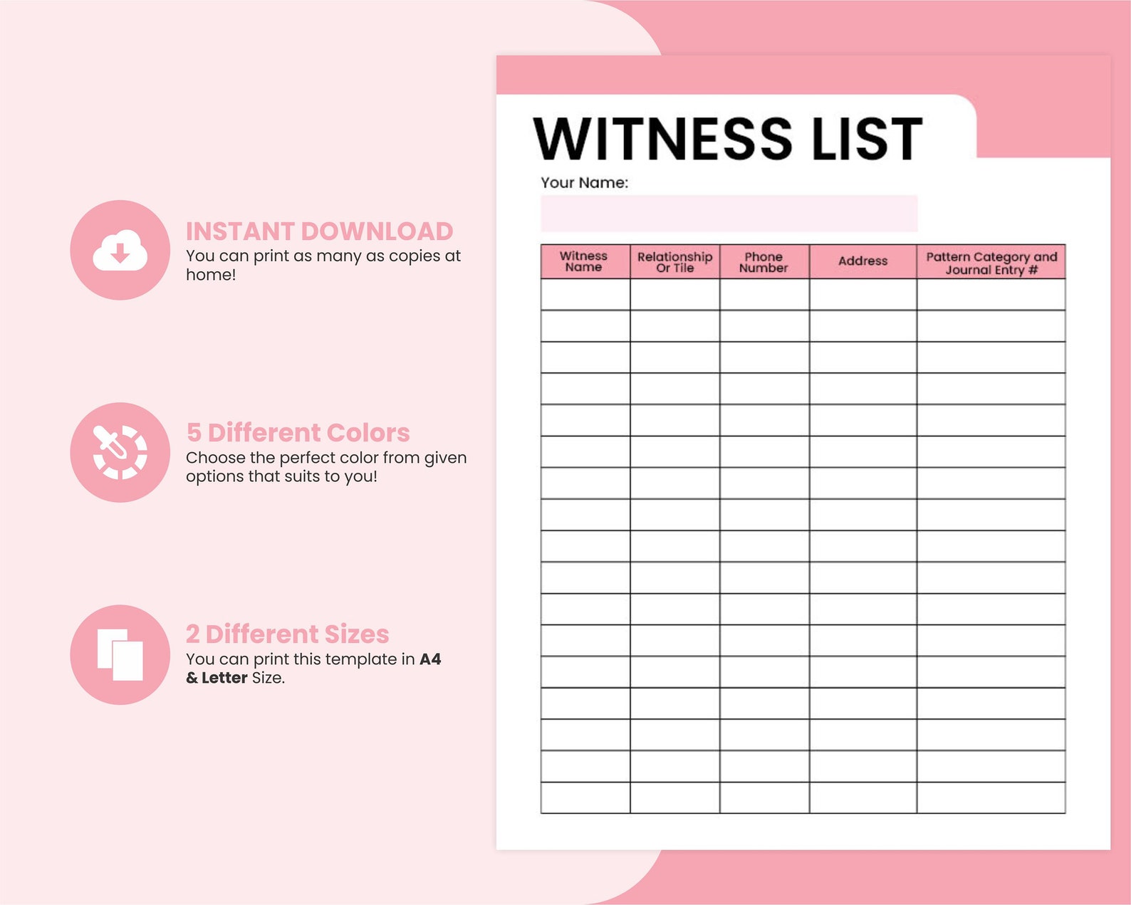 Printable Child Custody Case Witness List, Single Parent Child Custody ...