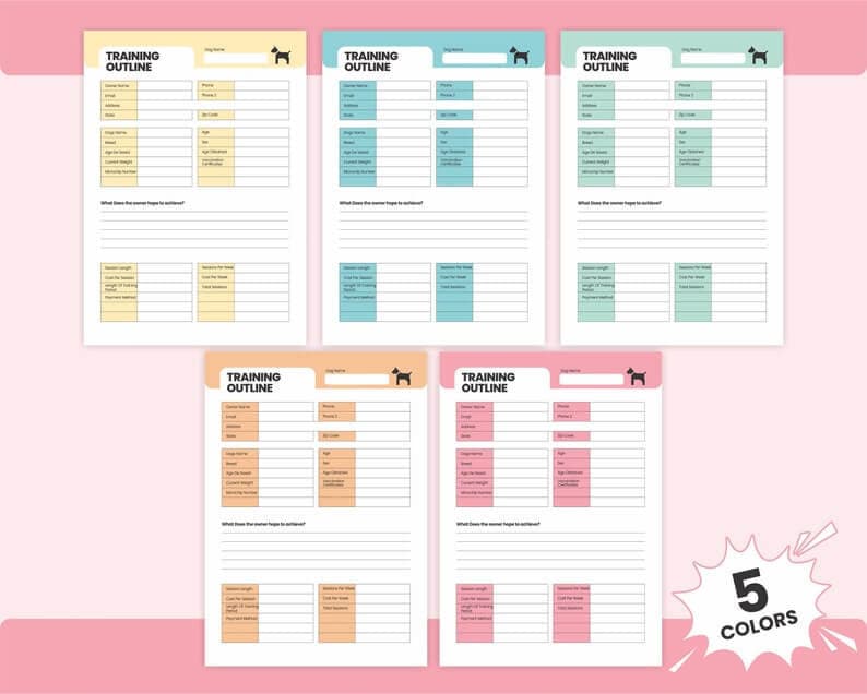 Printable Dog Training Outline Digital PDF Sheet Template Ready to ...