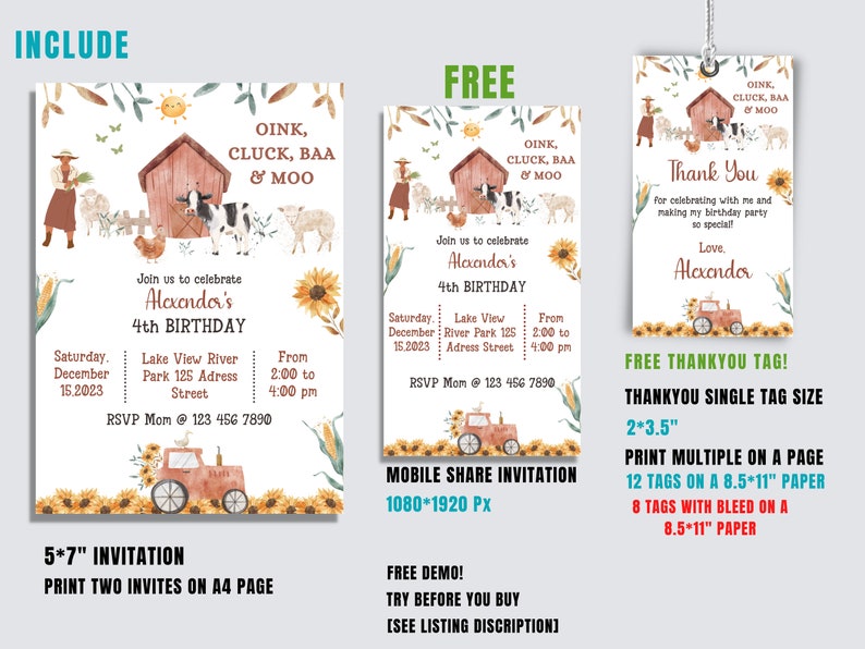 Farm Birthday Party Invitation Template Farm Animals Birthday - Etsy