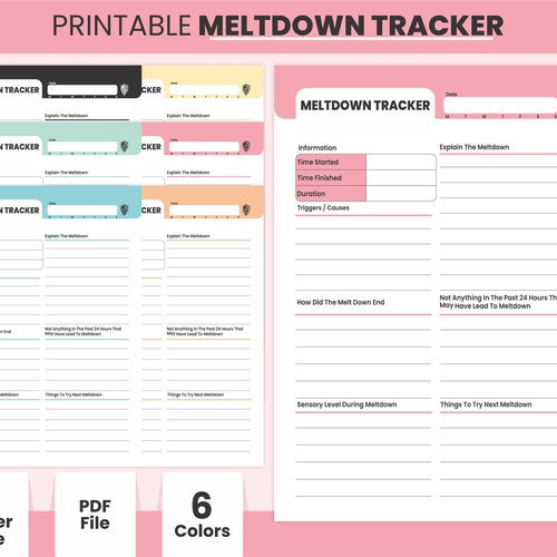 Printable Meltdown Tracker Autism Planner Adhd Workbook - Etsy