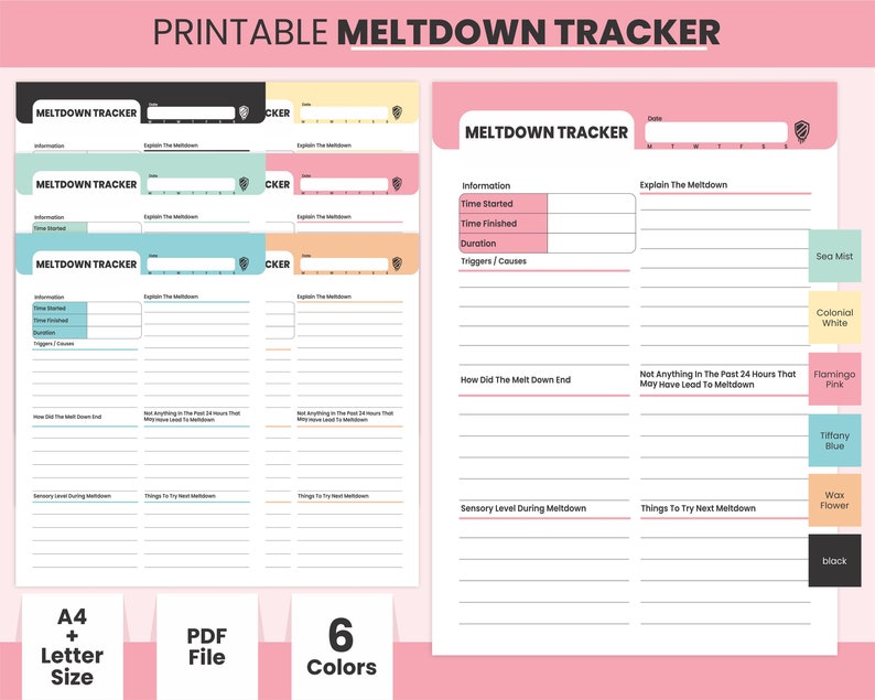 Printable Meltdown Tracker, Autism Planner, Adhd Workbook, Behavioural ...