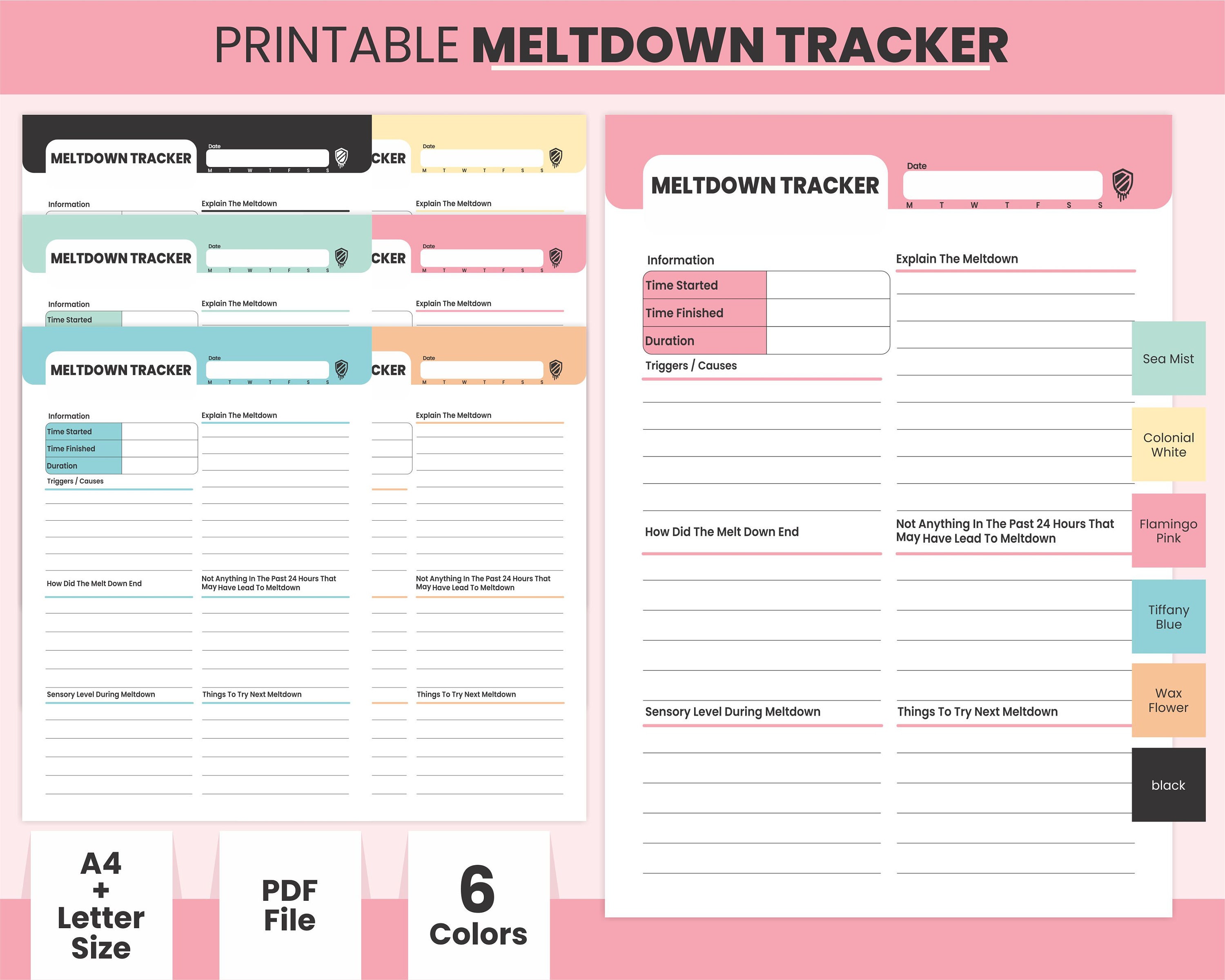 Printable Meltdown Tracker, Autism Planner, Adhd Workbook, Behavioural ...