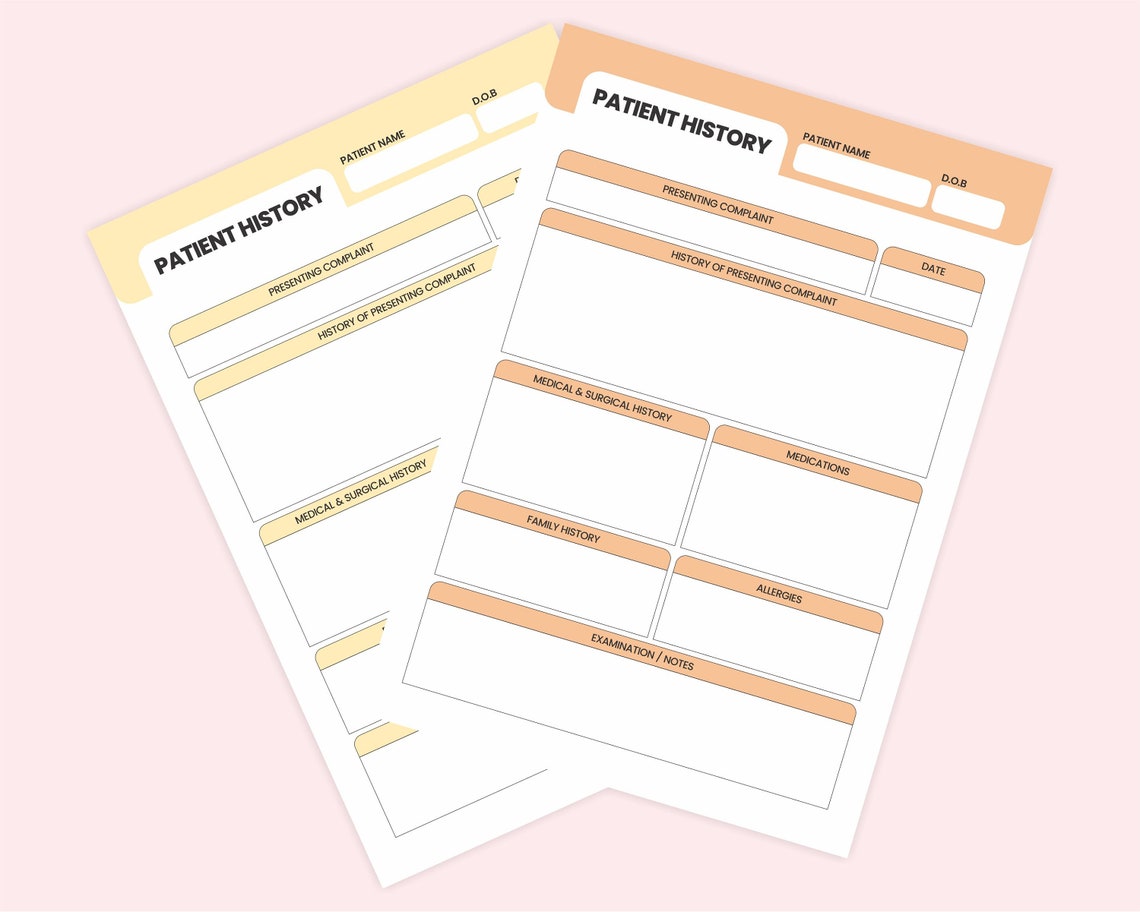 Printable Medical Nursing Patient History Page Pdf Downloadable Nursing ...