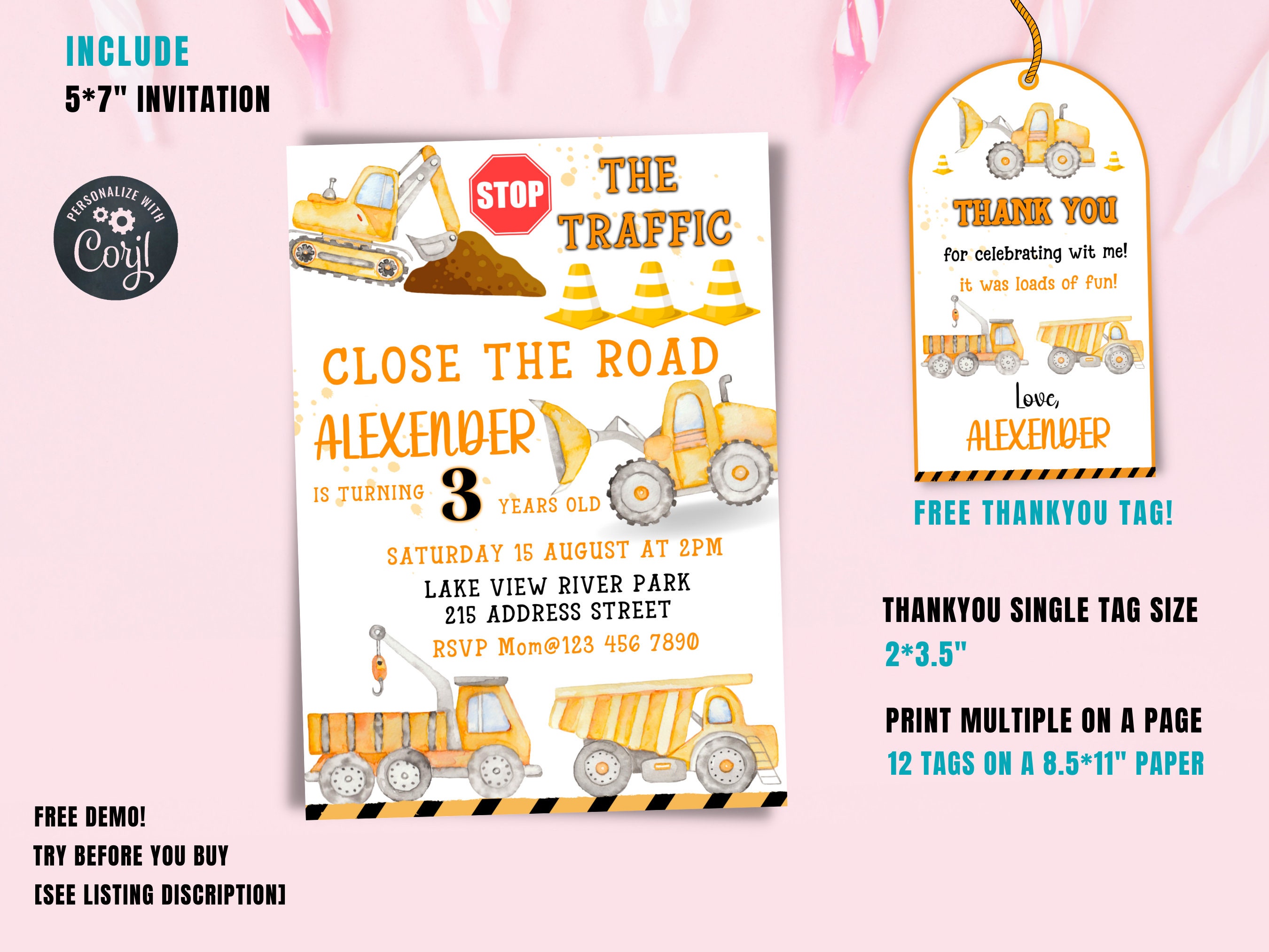 Construction Birthday Party Invitation, Editable Construction ...