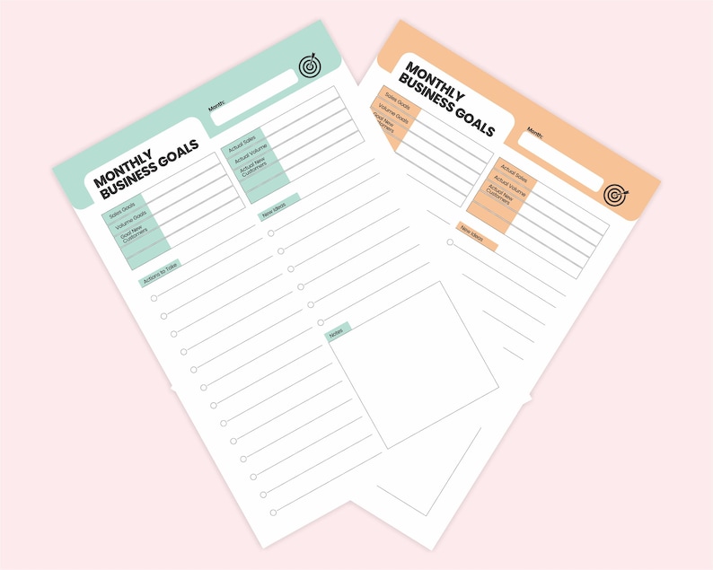 Printable Monthly Business Goals Sheet, Small Business Financial Goal ...
