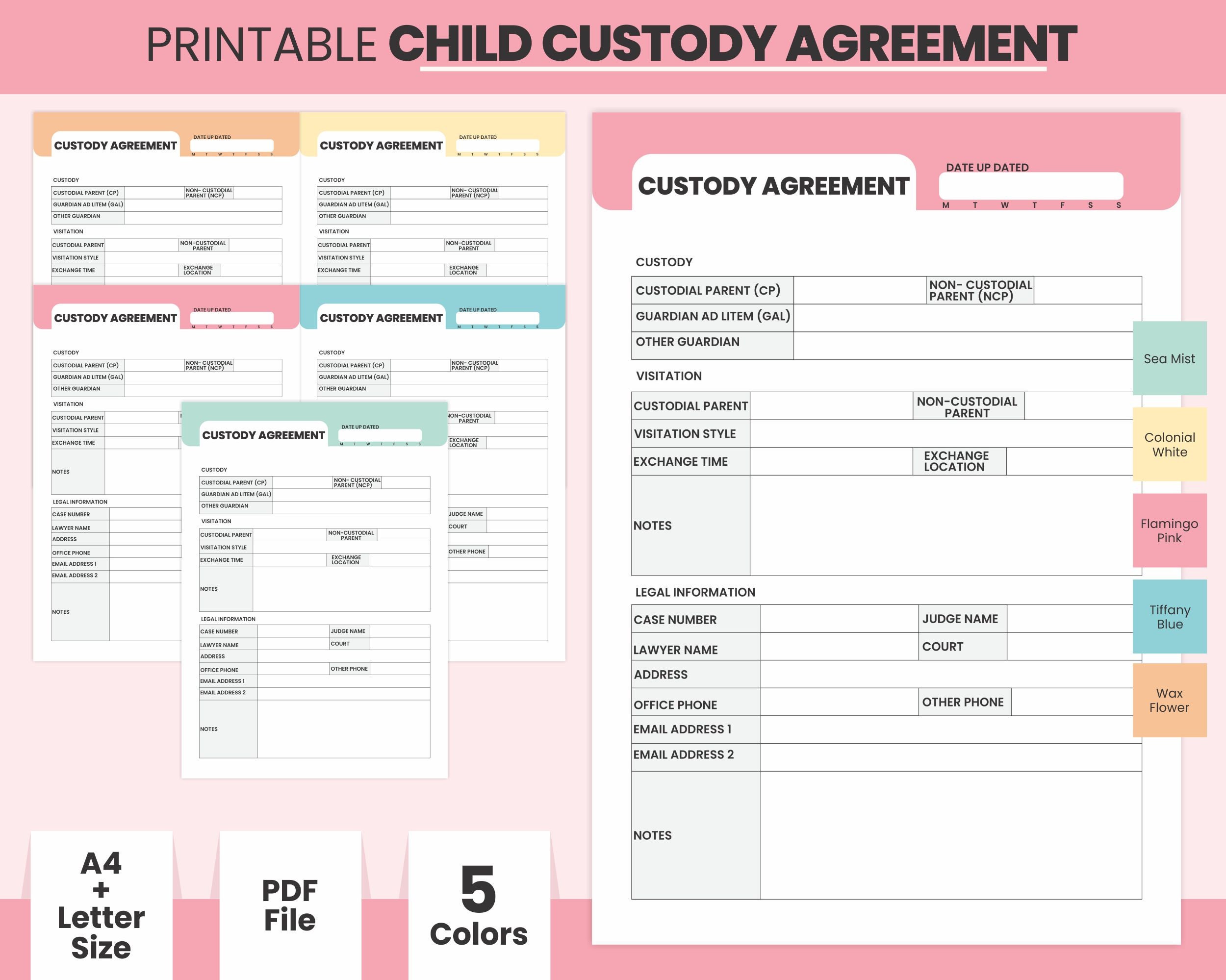 Printable Single Parent Child Custody Agreement Child Support Custody ...