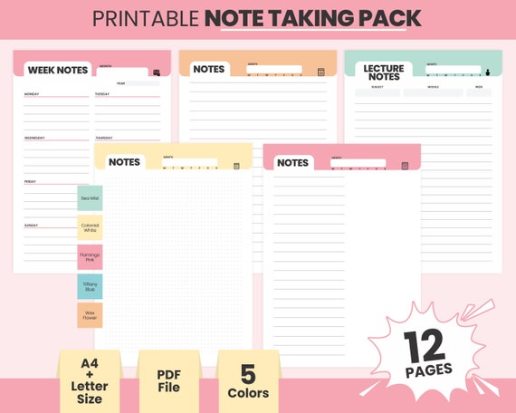 Printable Student Notes Template PDF Digital Lecture Notes - Etsy