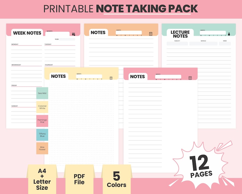Printable Student Notes Template PDF, Digital Lecture Notes Taking Pack ...