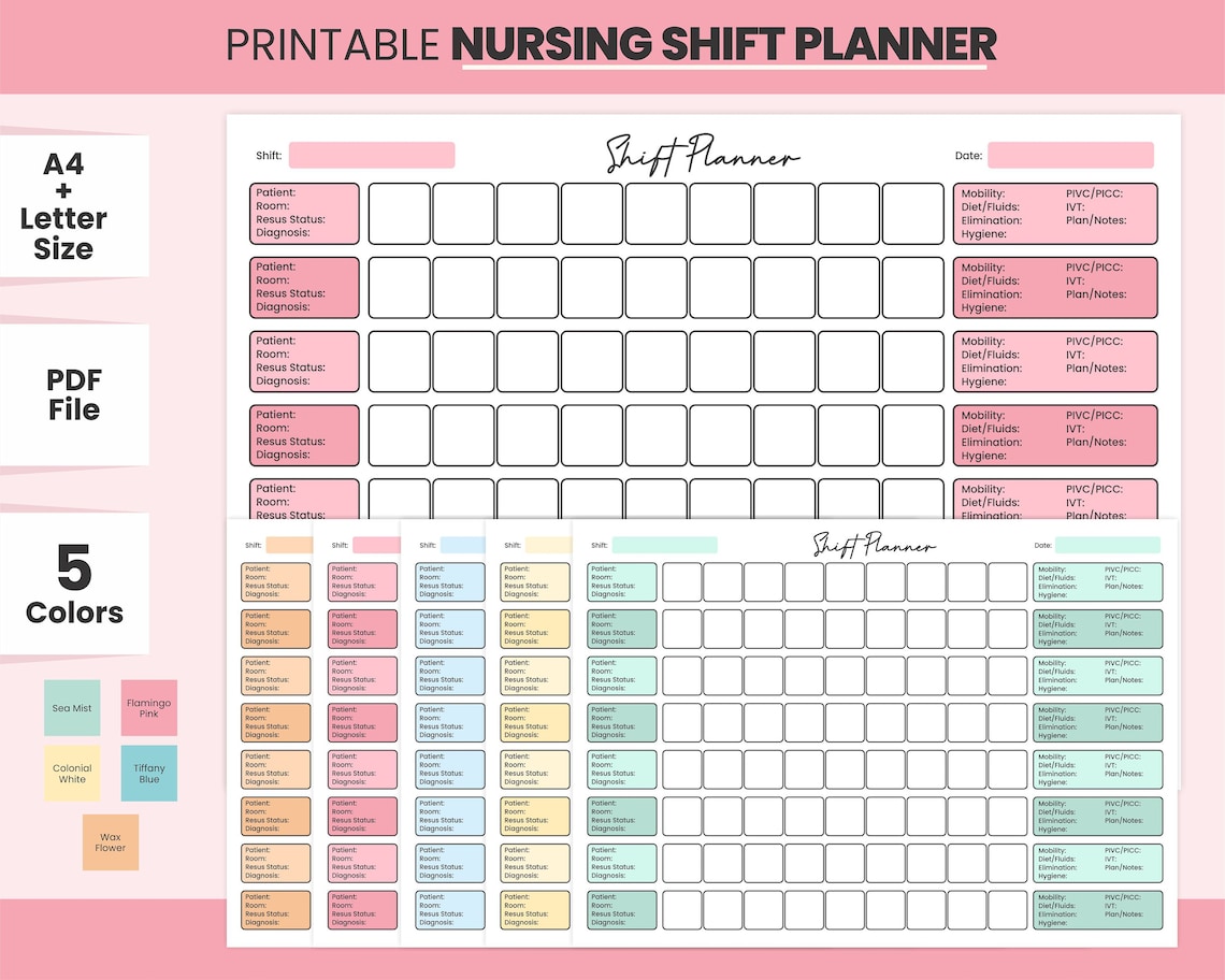 Printable Nursing Shift Planner Digital Registered Student Nurse Daily ...