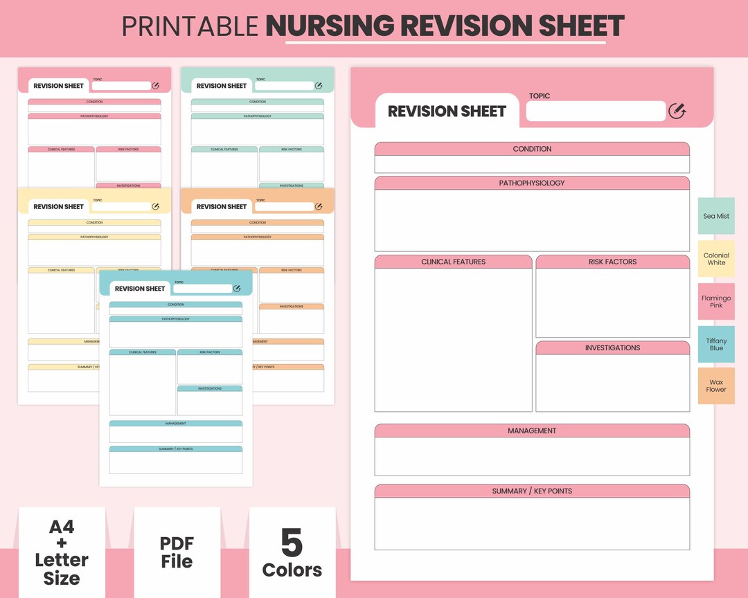 Printable Medical Revision PDF Sheet Digital Nursing Student Log ...