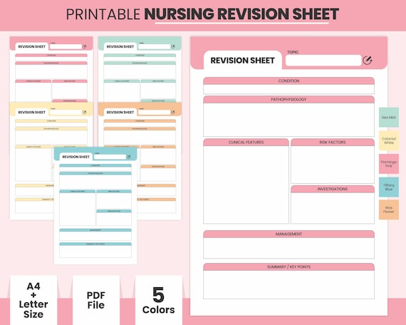 Printable Medical Revision PDF Sheet Digital Nursing Student - Etsy