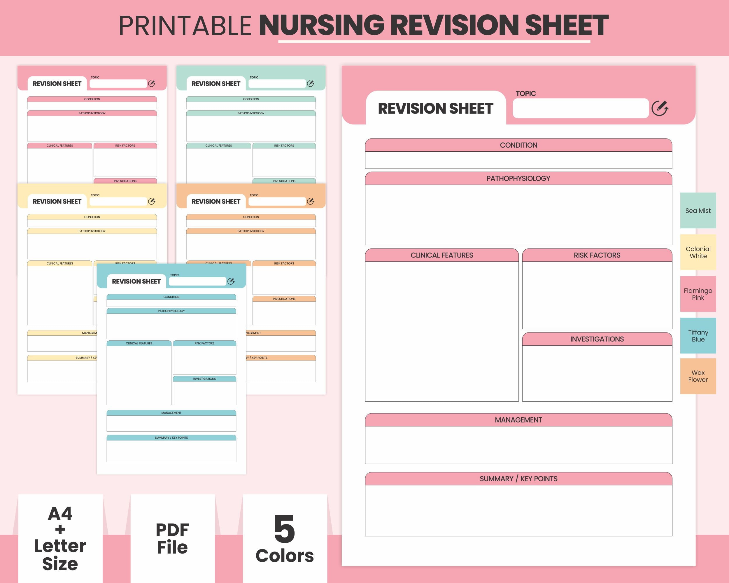 Printable Medical Revision PDF Sheet Digital Nursing Student Log ...