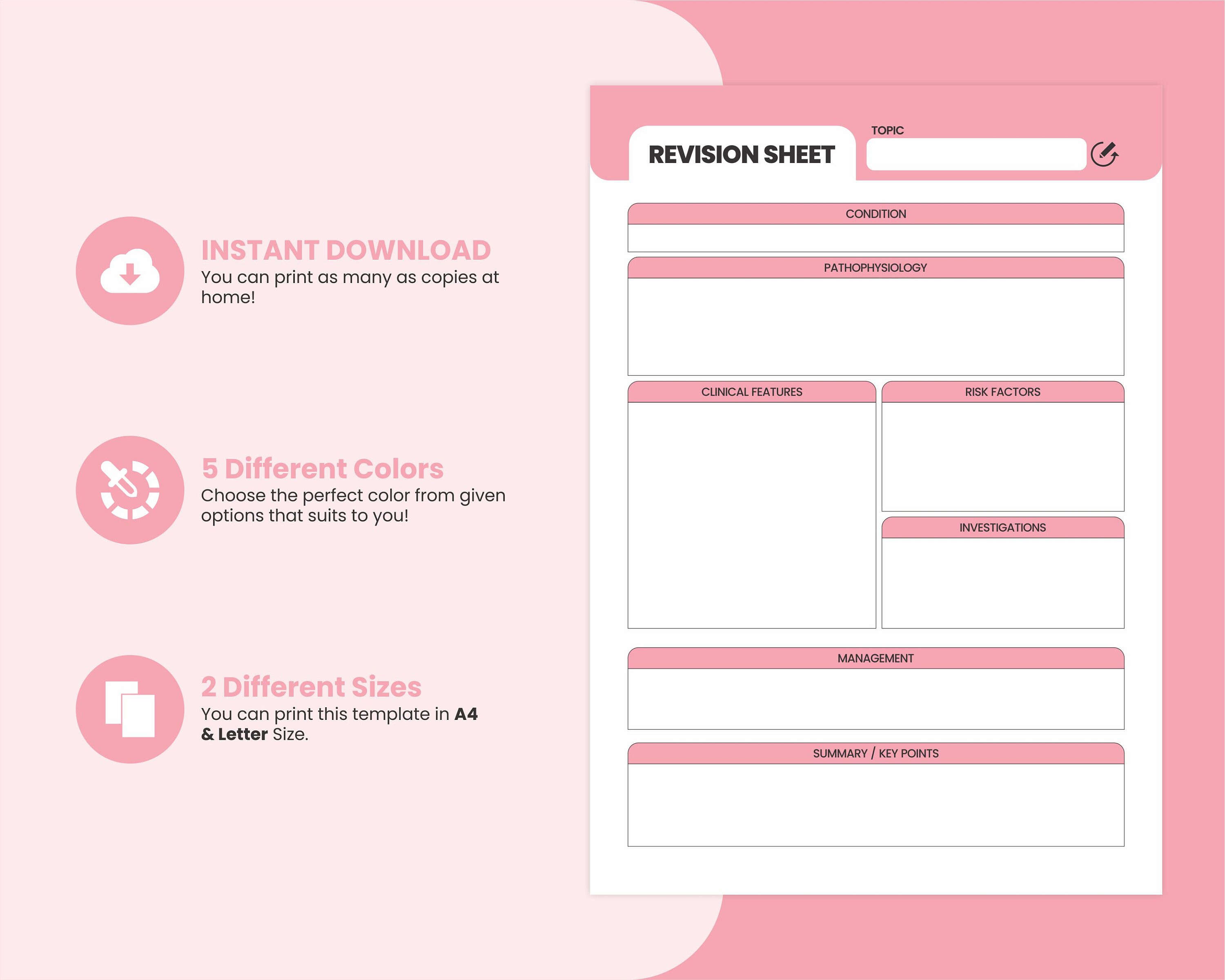 Printable Medical Revision PDF Sheet Digital Nursing Student Log ...