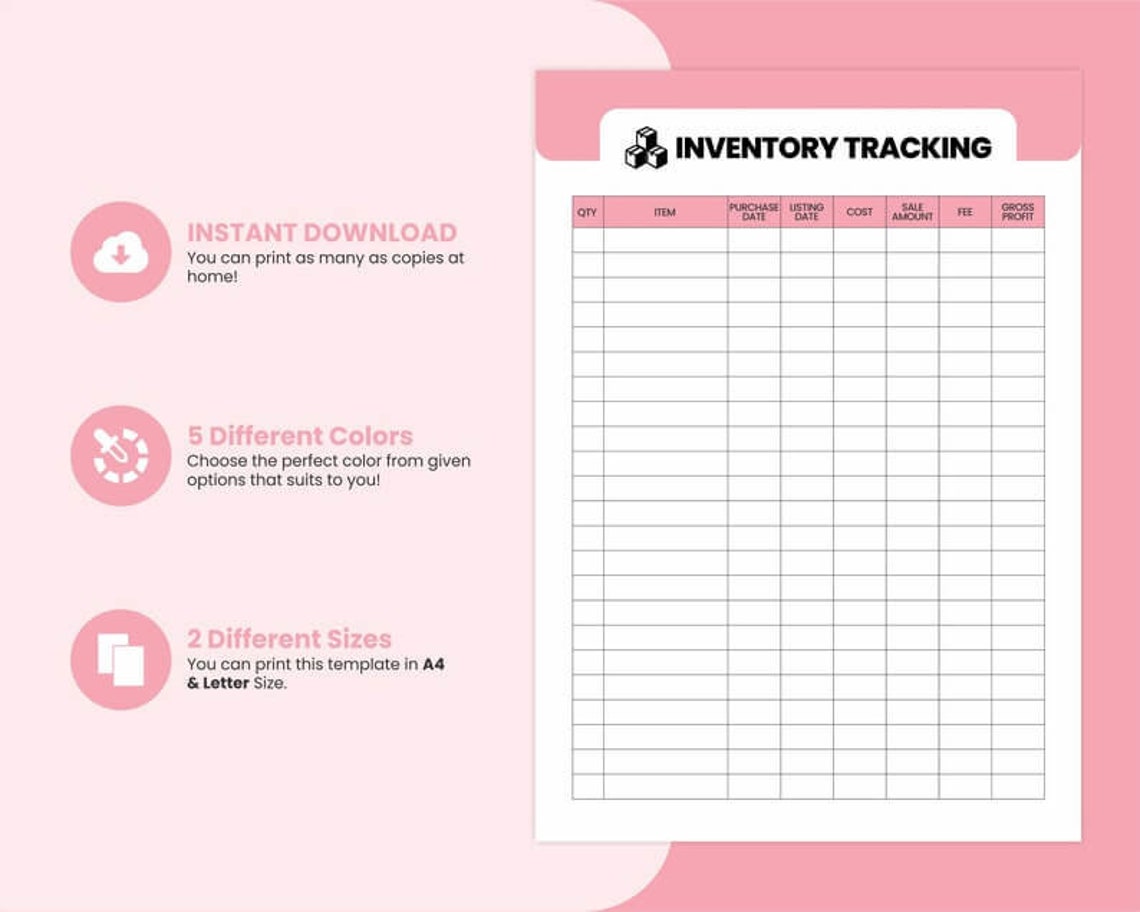 Printable Inventory Tracking Page Digital PDF Template, Small Business ...