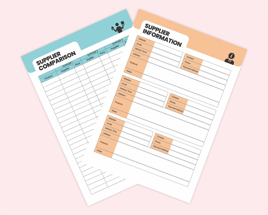 Printable Supplier Information Tracking Sheet, Digital Small Business ...