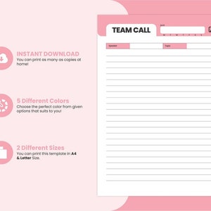 Printable Business Team Call Sheets Digital Zoom & Google Meeting Call ...