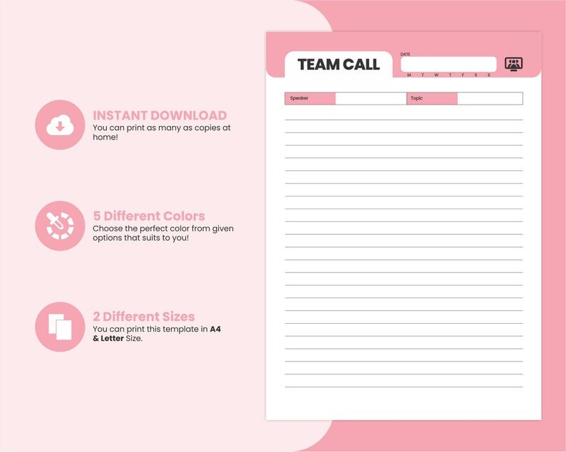 Printable Business Team Call Sheets Digital Zoom & Google Meeting Call ...