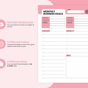 Printable Monthly Business Goals Sheet, Small Business Financial Goal ...