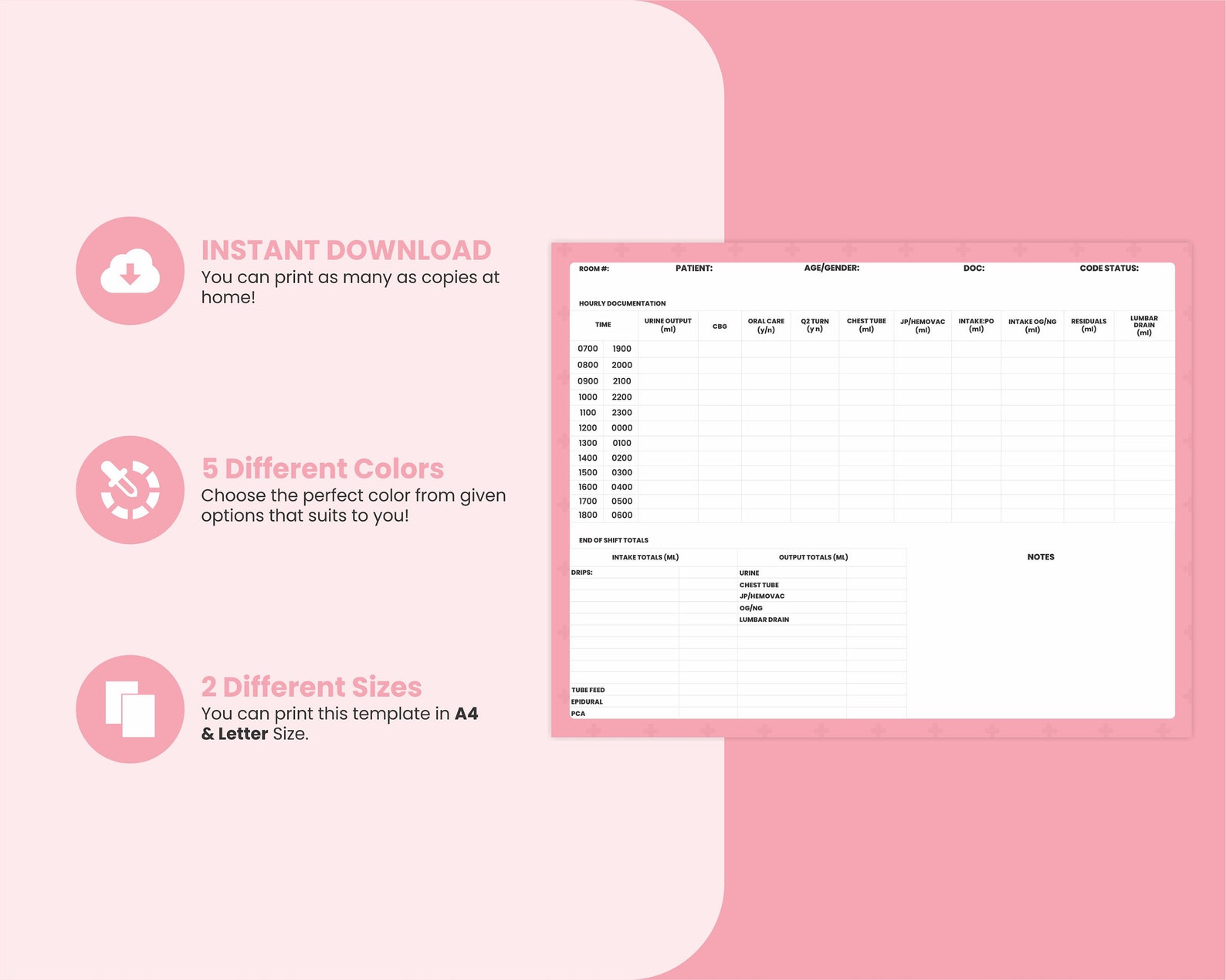 Printable ICU Nurse Daily Documentation Sheet Digital Downloadable ICU ...