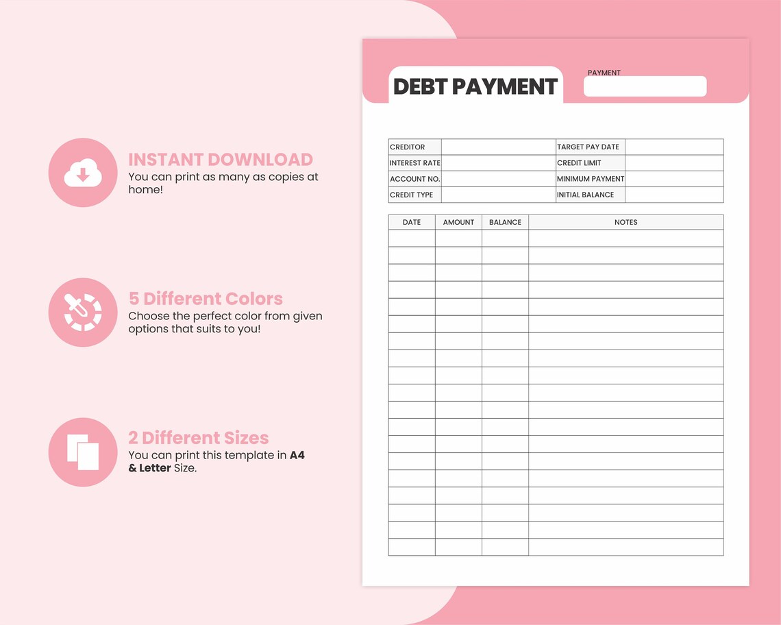 Printable Daily Debt Payment Tracker, A4 Spending & Bill Tracking Page ...