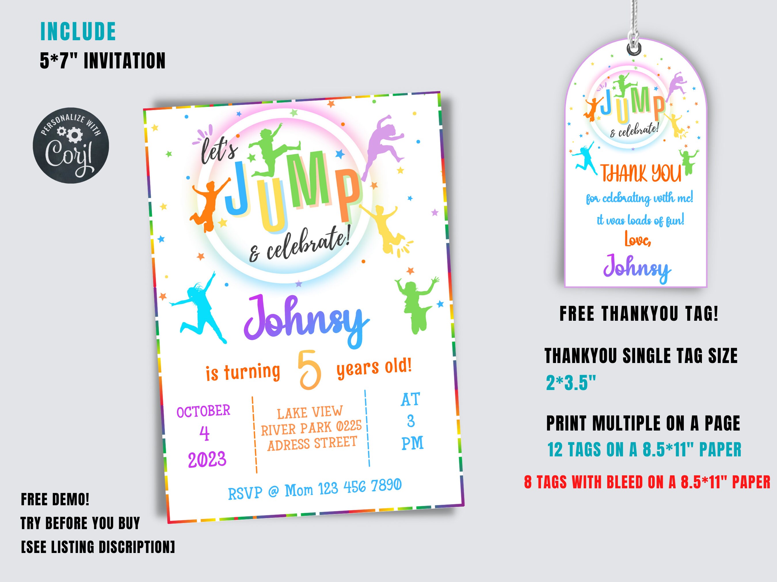 Trampoline Park Birthday Invitation, Trampoline Party, Jump Birthday ...