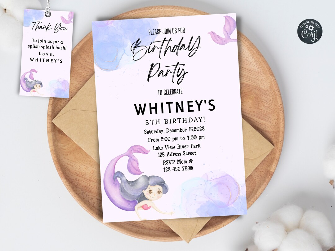 Editable Mermaid Birthday Invitation, Printable Mermaid Invitation ...