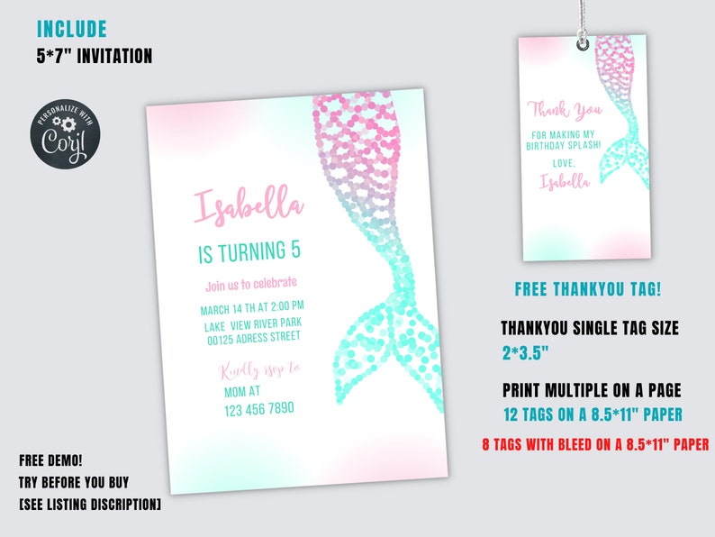 Editable Mermaid Birthday Invitation Printable Mermaid - Etsy