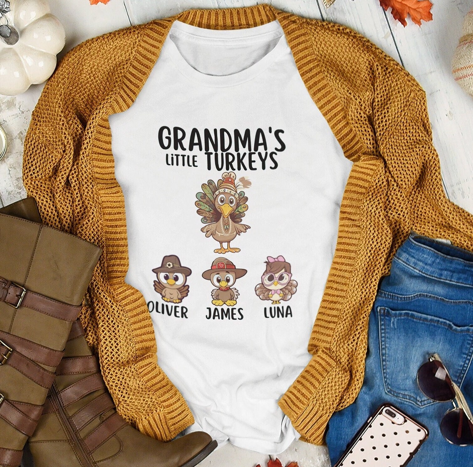Custom Grandmas Little Turkeys Shirt, Thanksgiving Shirt for Grandma ...