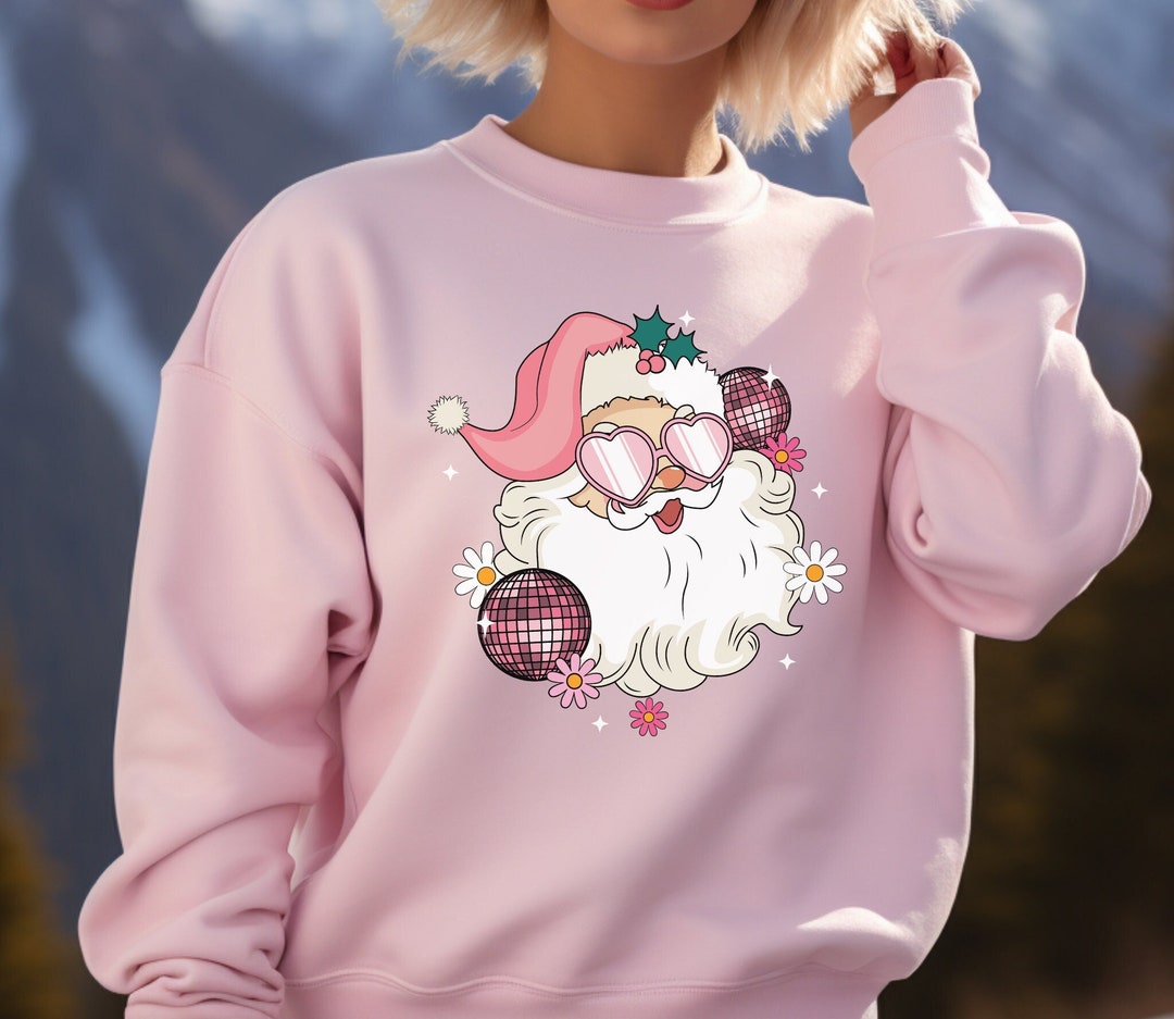 Retro Pink Disco Santa Christmas Sweatshirt, Vintage Santa Sweatshirt ...