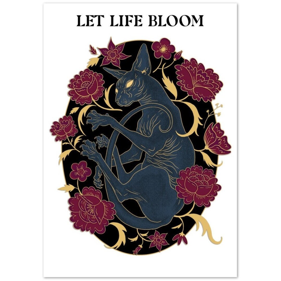 Let Life Bloom Wall Art Sphynx Cat Poster Moon Child Wall Art Witchery ...