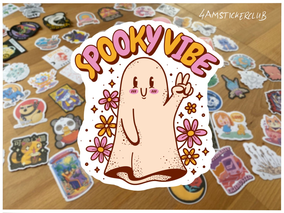 Spooky Vibe Ghost Sticker Retro 80s Art Ghost Decal Flower Power Ghost ...