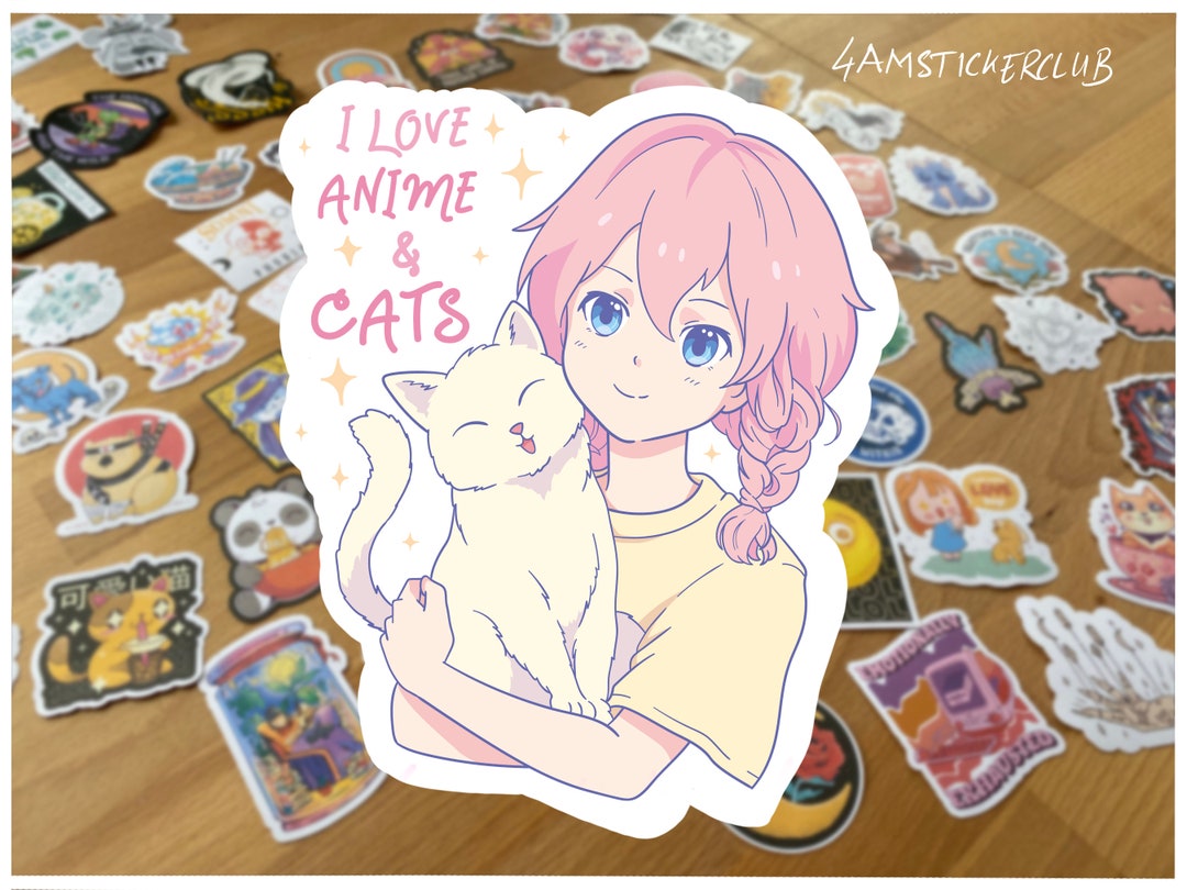 I Love Anime and Cats Sticker Kawaii Anime Girl Decal Neko Girl Sticker ...