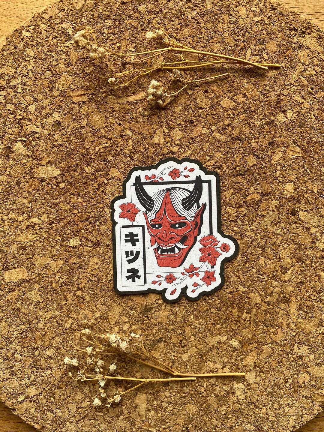 Hannya Mask Sticker: Japanese Demon, Cherry Blossom - Matte Finish ...