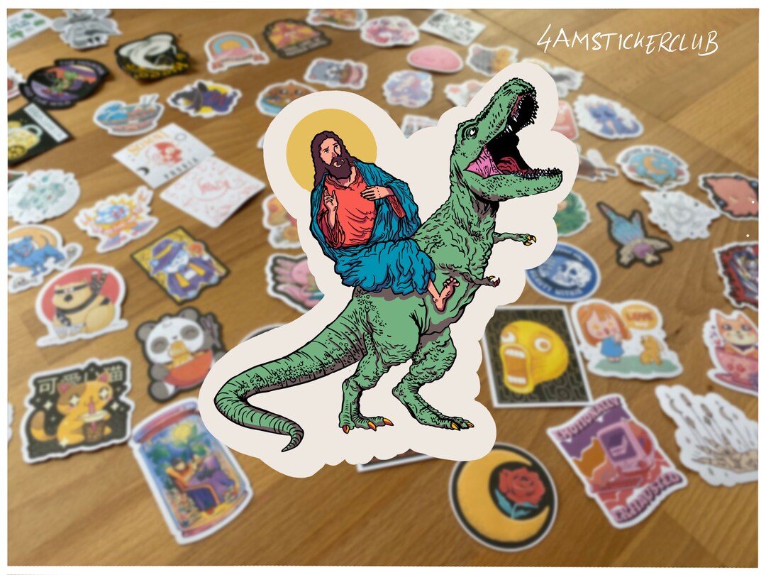 Jesus Riding a Trex Sticker Funny Jesus Christ Sticker T Rex Sticker ...