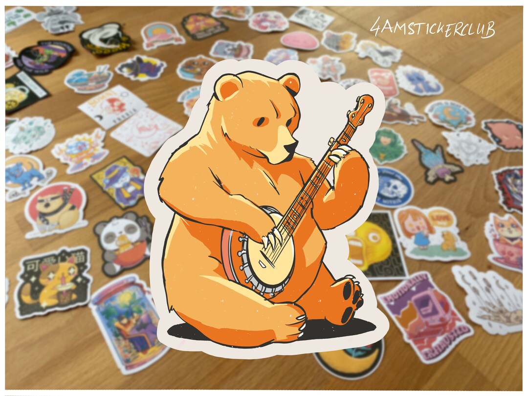 Get Folksy With Our Brown Bear Banjo Guitar Sticker Cute Little Fluffy ...