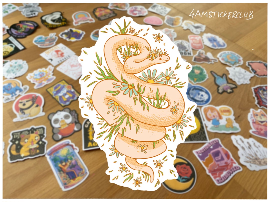 Floral Snake Sticker Moon Serpent Sticker Cute Reptile Hydroflask ...