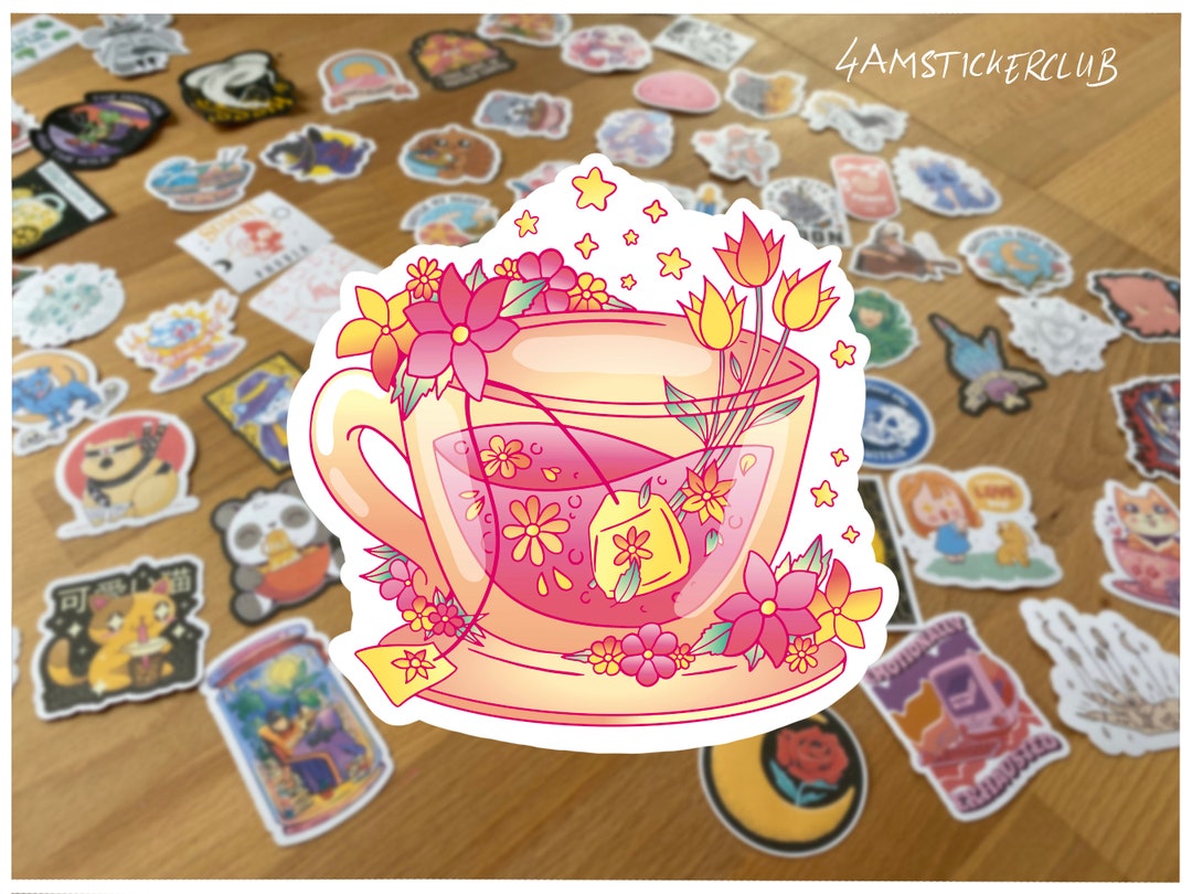 Kawaii Aesthetic Tea Cup Sticker Kawaii Illustration Stickers Dreamy ...