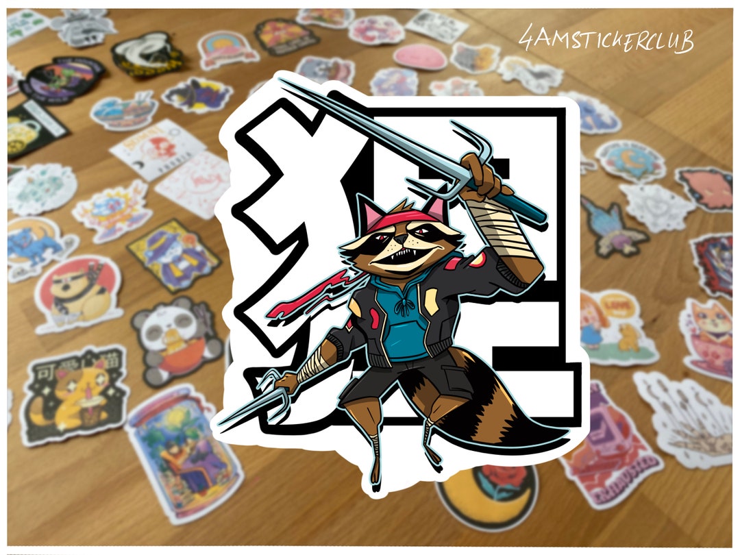 Cartoon Ninja Raccoon Battling With Sai Weapons Sticker Ninja - Etsy