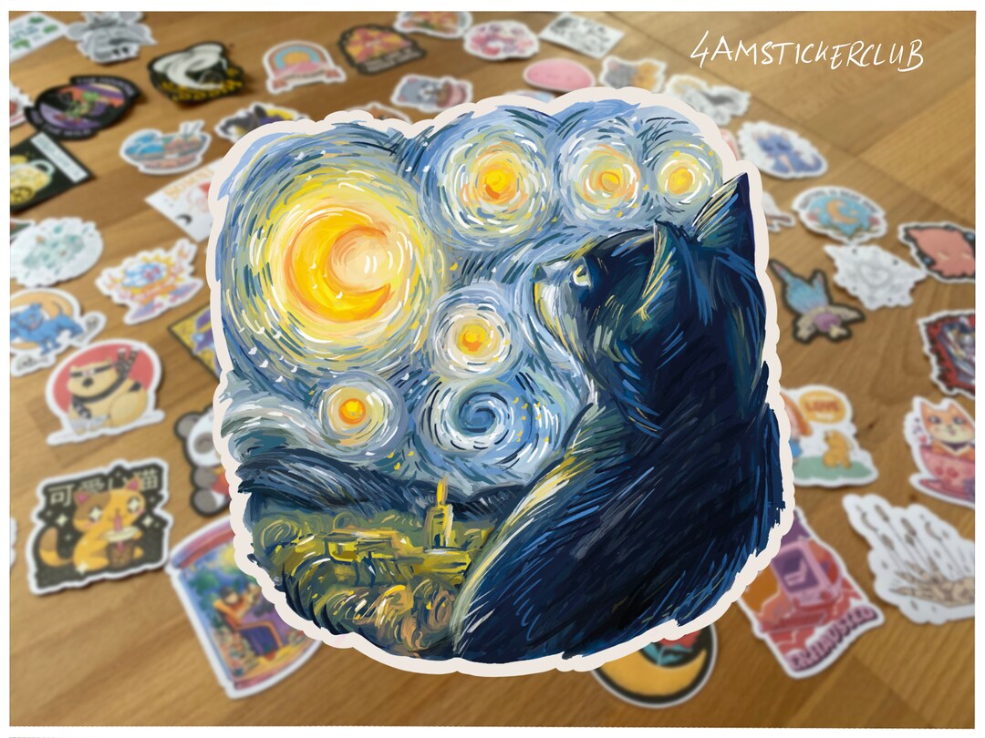 Van Gogh Starry Night Sticker Van Gogh Cat Sticker Starry Night Sticker ...