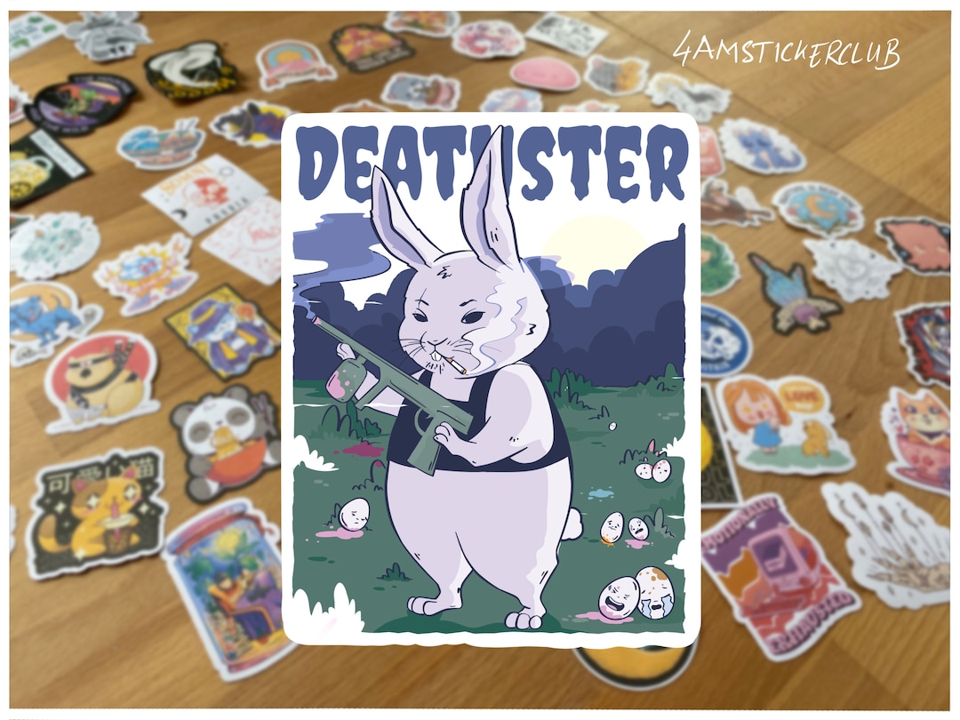 Deathster Easter Bunny Sticker Graphic Cruel and Badass Bunny Smoking a ...