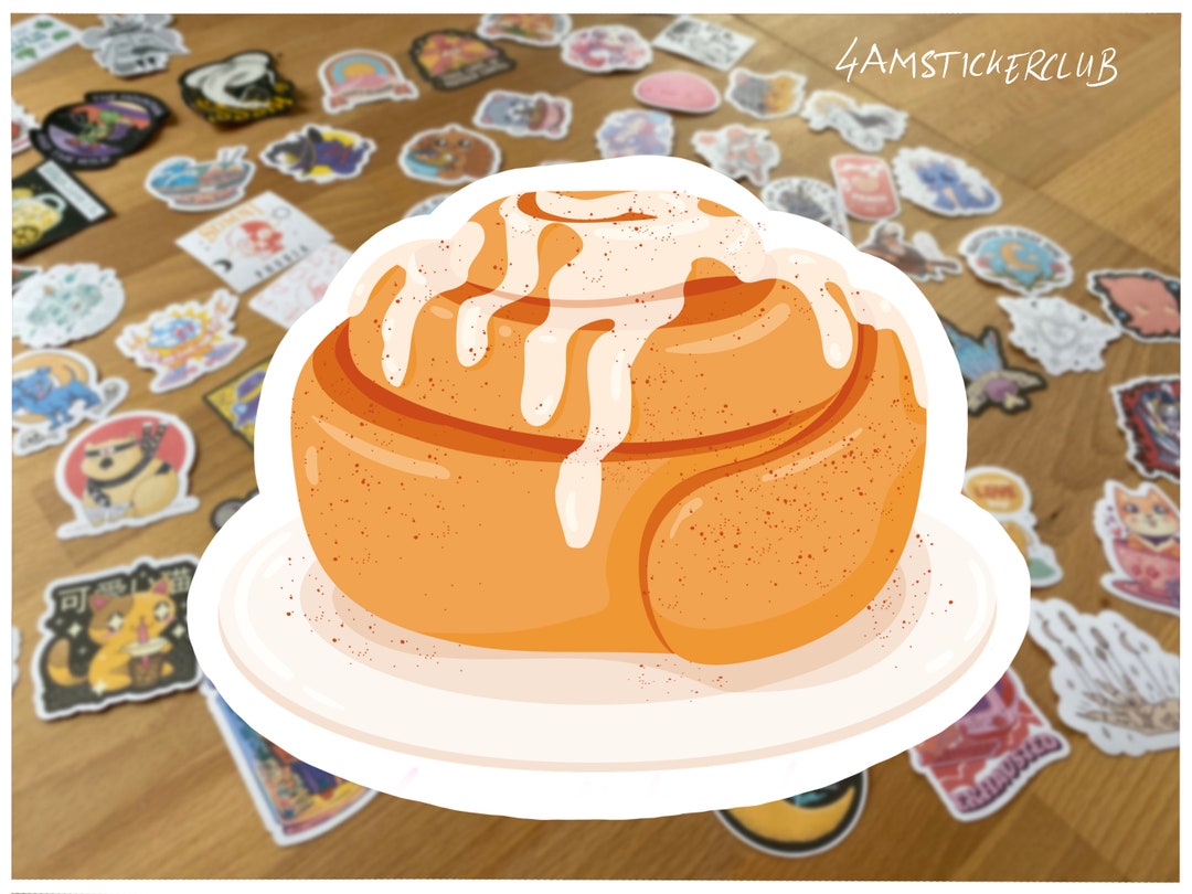 Cinnamon Roll With Frosting Sticker Retro Cinnamon Bun With Icing Decal ...