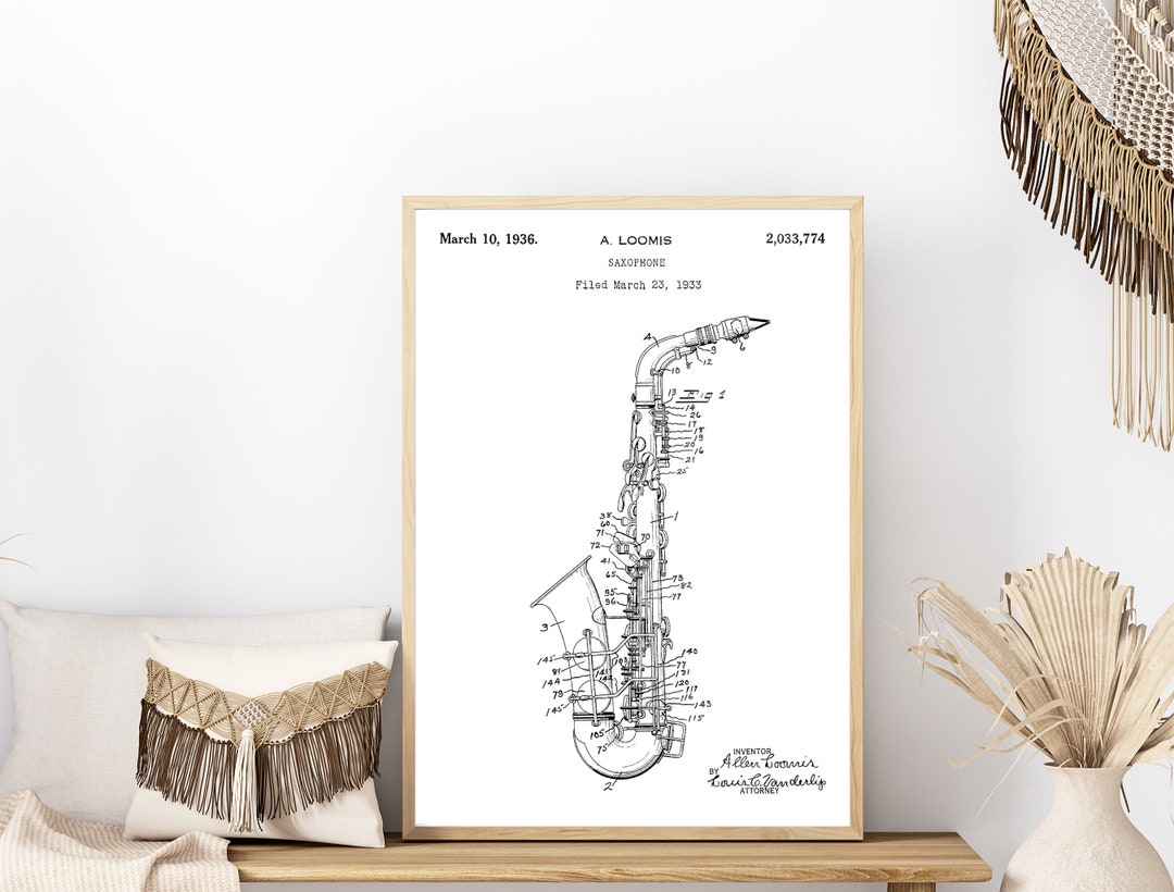 Saxophone Blueprint Soprano Saxophone Patent Art Saxophonist Wall Art ...