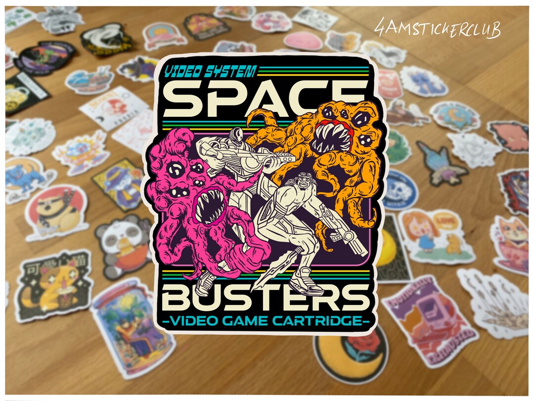 Space Busters Sticker: Retro Video Game Alien Geek Gift - Etsy