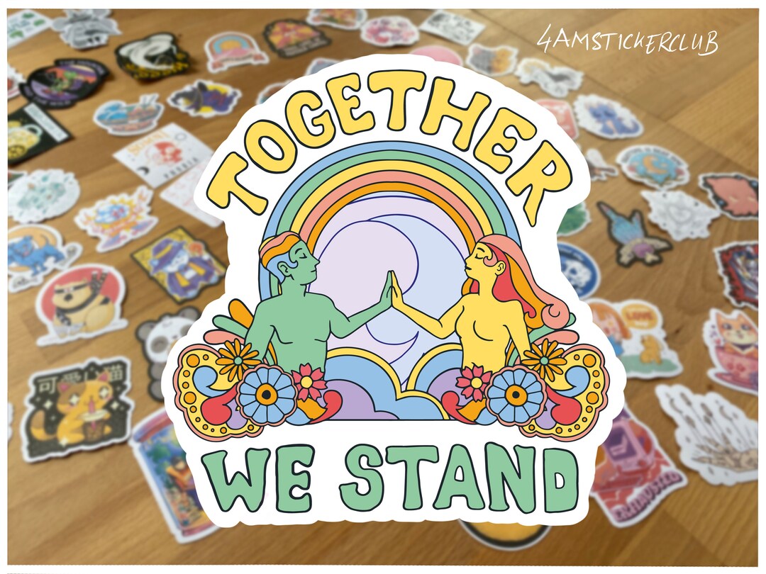 Colorful Retro Sticker Design in an 80s Vibe Together We Stand Sticker ...