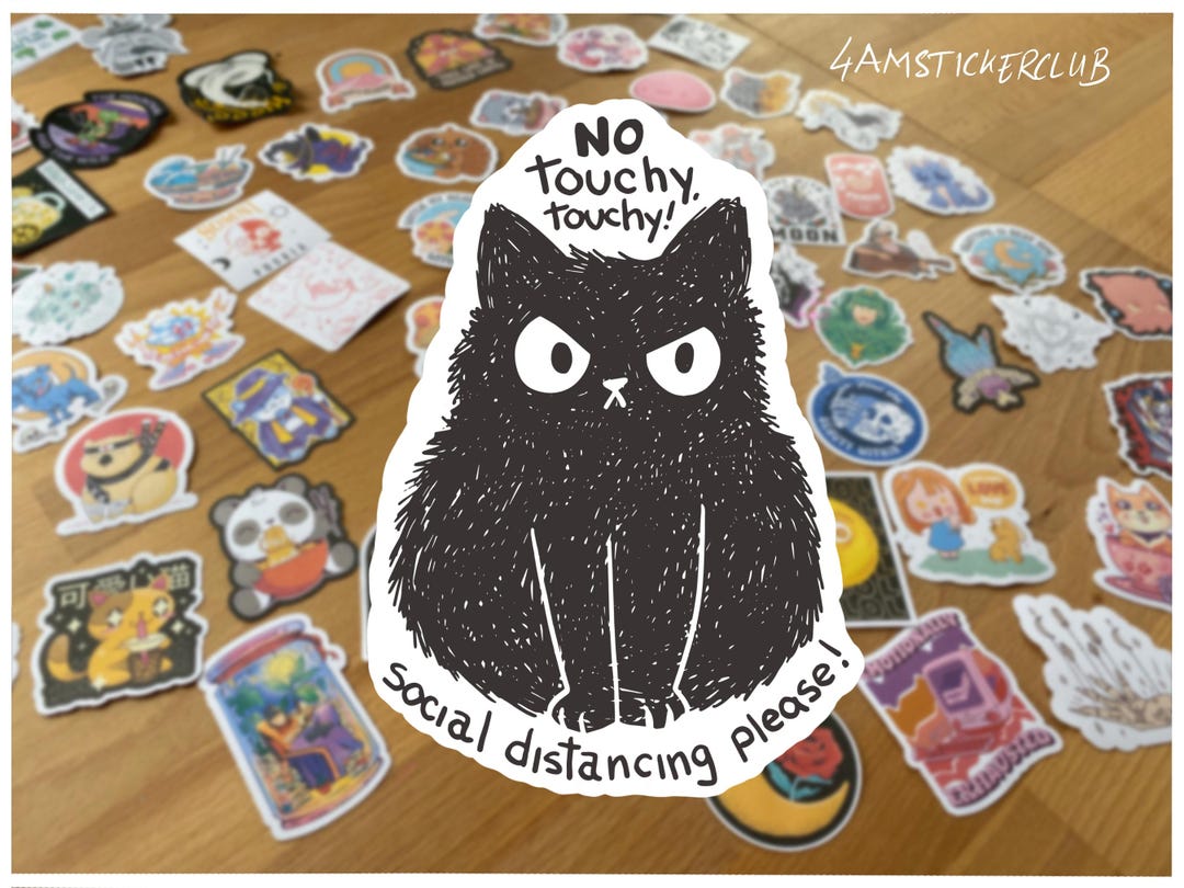 Grumpy Black Cat Social Distancing Sticker - Introvert Gift - Etsy
