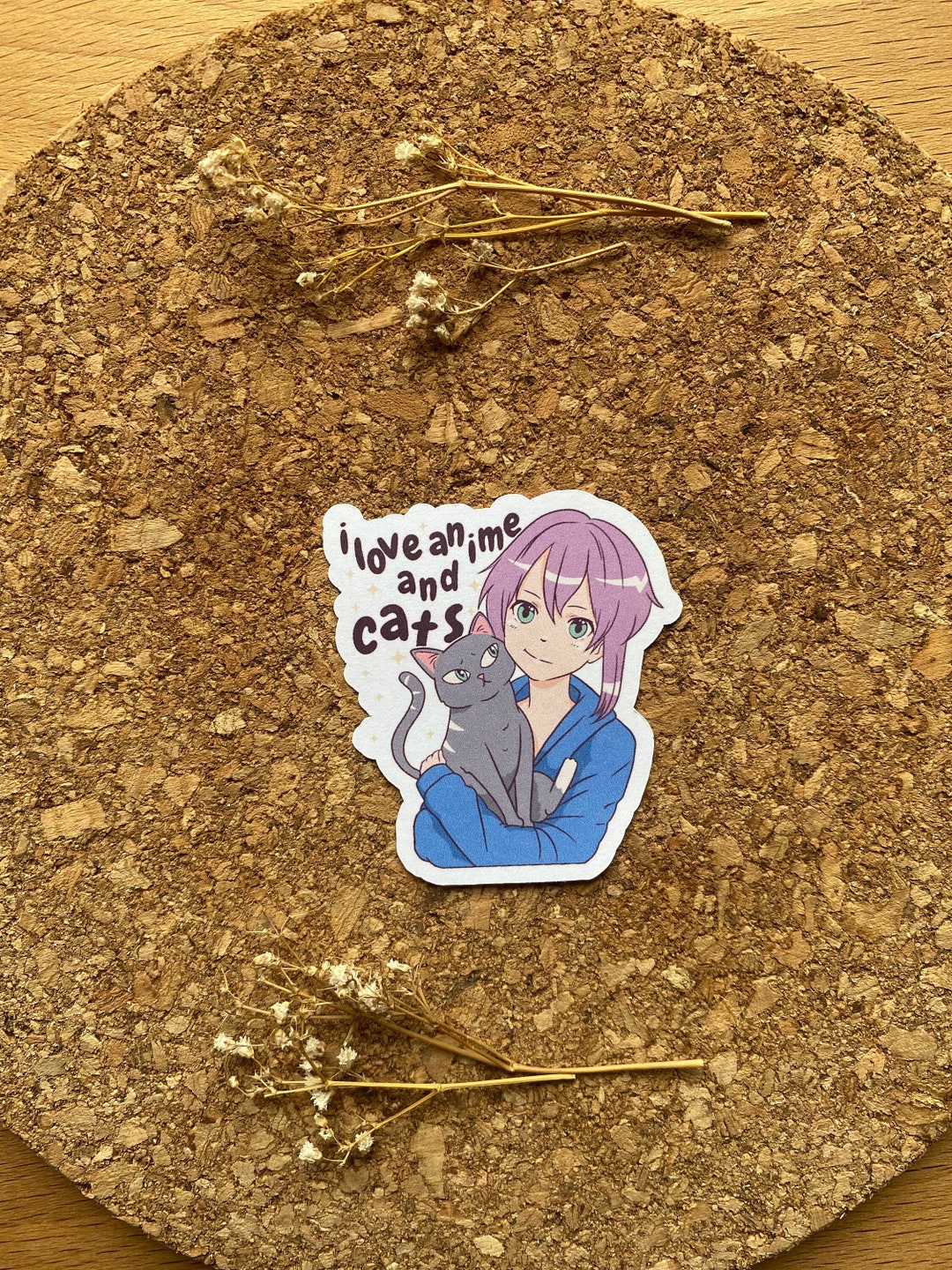 I Love Anime and Cats Sticker Anime Lover Sticker Cat Lover Sticker ...