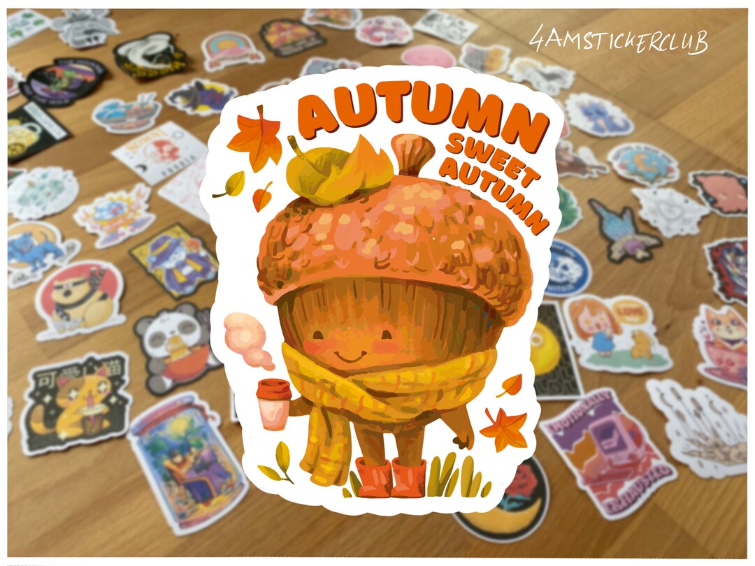 Autumn Sweet Autumn Sticker With a Cute Little Acorn Dressed With a ...