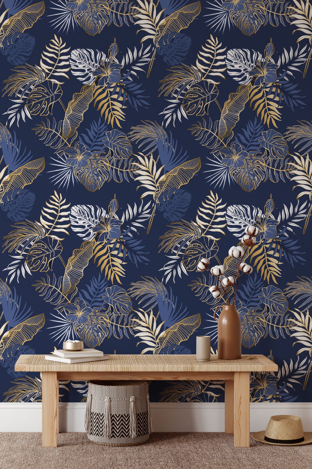 Metallic Leaves Wallpaper | Peel and Stick Wall Mural | Easy ...