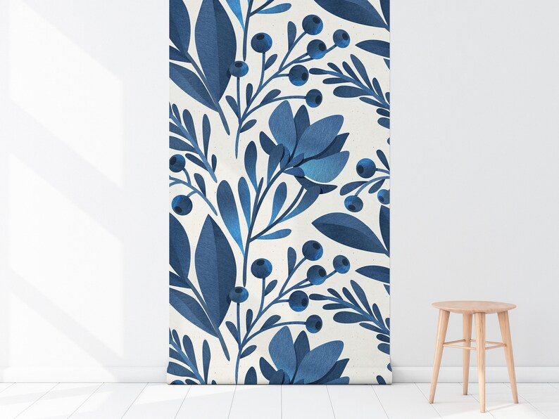 Boho Blueberries Peel and Stick Wallpaper | Scandinavian Design for ...